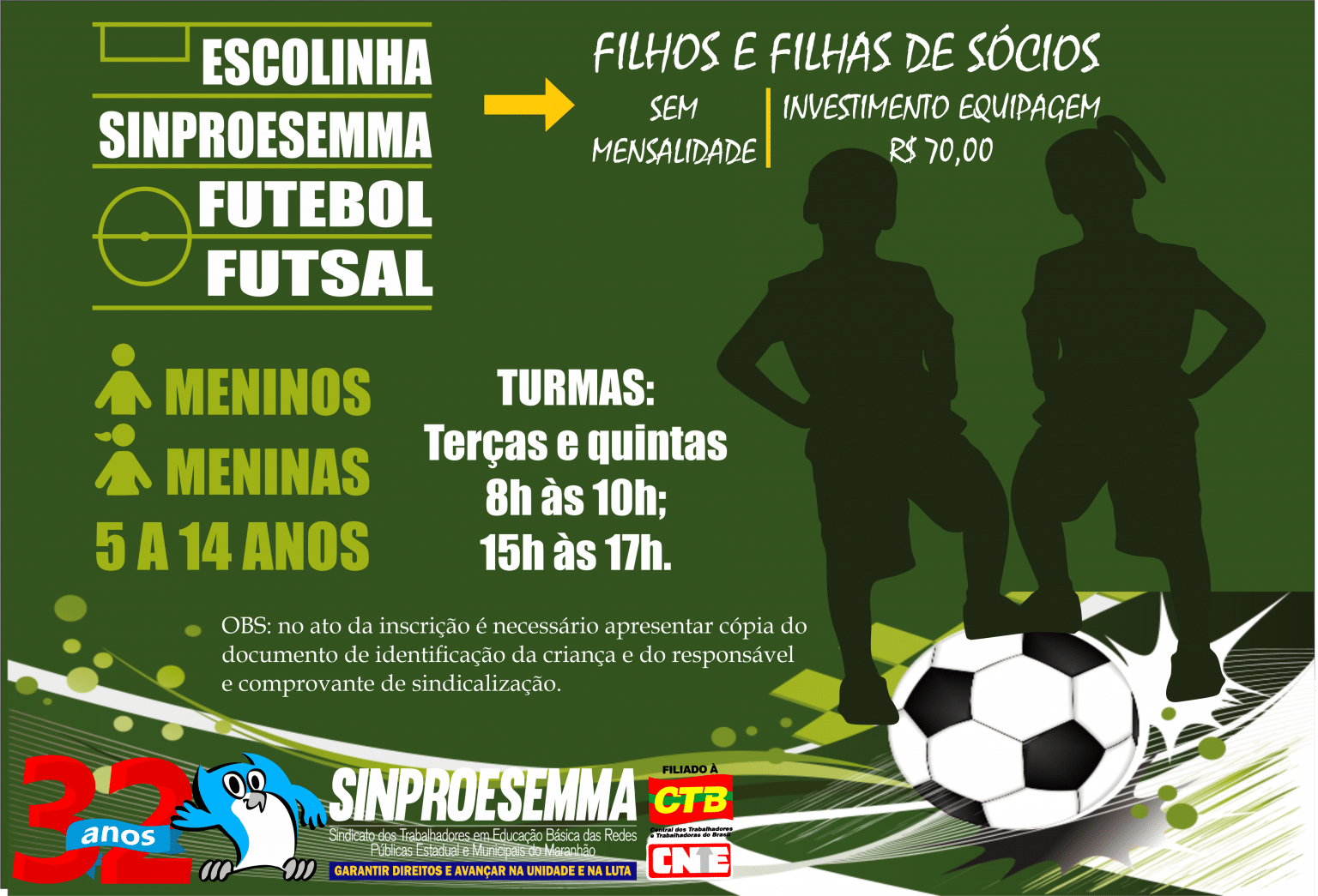 Sinproesemma lança Escolinha de Futebol e Futsal em parceria com o ...